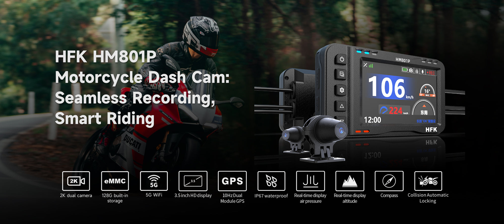 HFK HM801P | 4K Motorcycle Dashcam with Night Vision + GPS – HFK Official